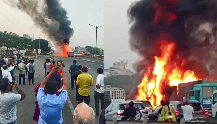 നിയന്ത്രണം വിട്ട കണ്ടെയ്‌നർ ലോറി മറ്റുവാഹനങ്ങളിലിടിച്ചു; അപകടത്തിൽ ആറ് ...